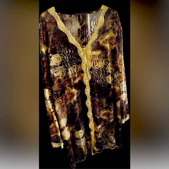 Dunna Oren | Tops | Muti Color Animal Print Duster Lace Trim Tie ...